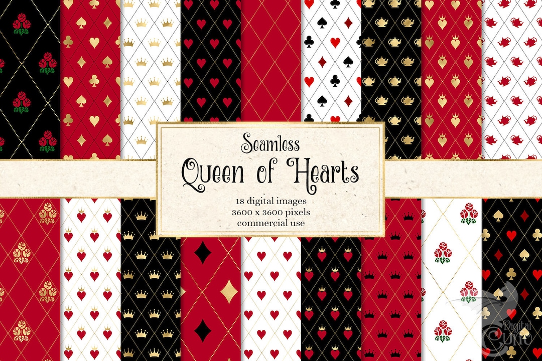 Queen of Hearts Digital Paper – Royal Crowns and Diamonds (digital ...