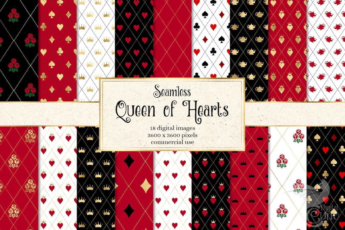 Queen of Hearts Digital Paper Seamless Royal Heart Patterns - Etsy