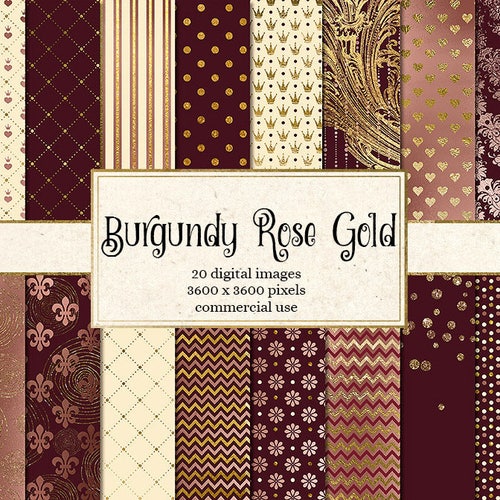 Burgundy and Rose Gold Digital Paper Ivory and Gold Glitter - Etsy