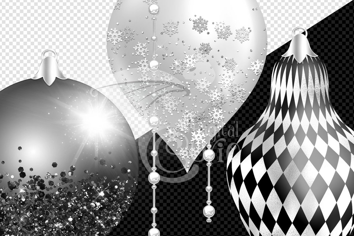 Black and White Christmas Ornaments Clipart Digital Glitter - Etsy Canada