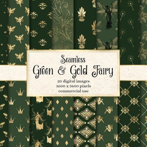 Green and Gold Fairy Digital Paper, Seamless Textures With Forest Green ...