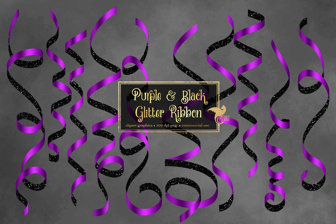 Purple and Black Glitter Ribbon Clip Art - Curling Ribbons in Png ...