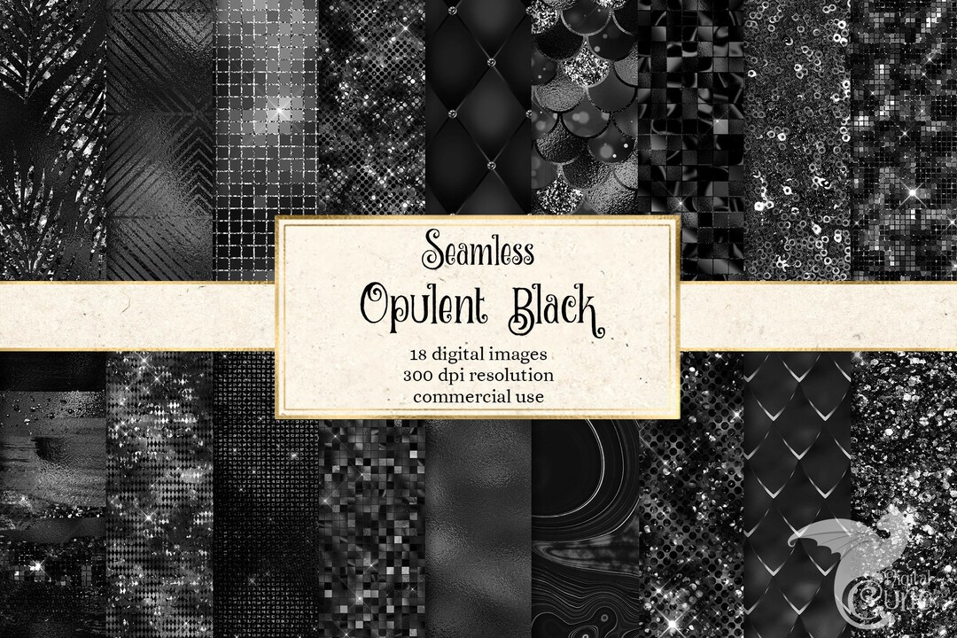 Opulent Black Digital Paper, Seamless Black Scrapbook Paper, Black ...