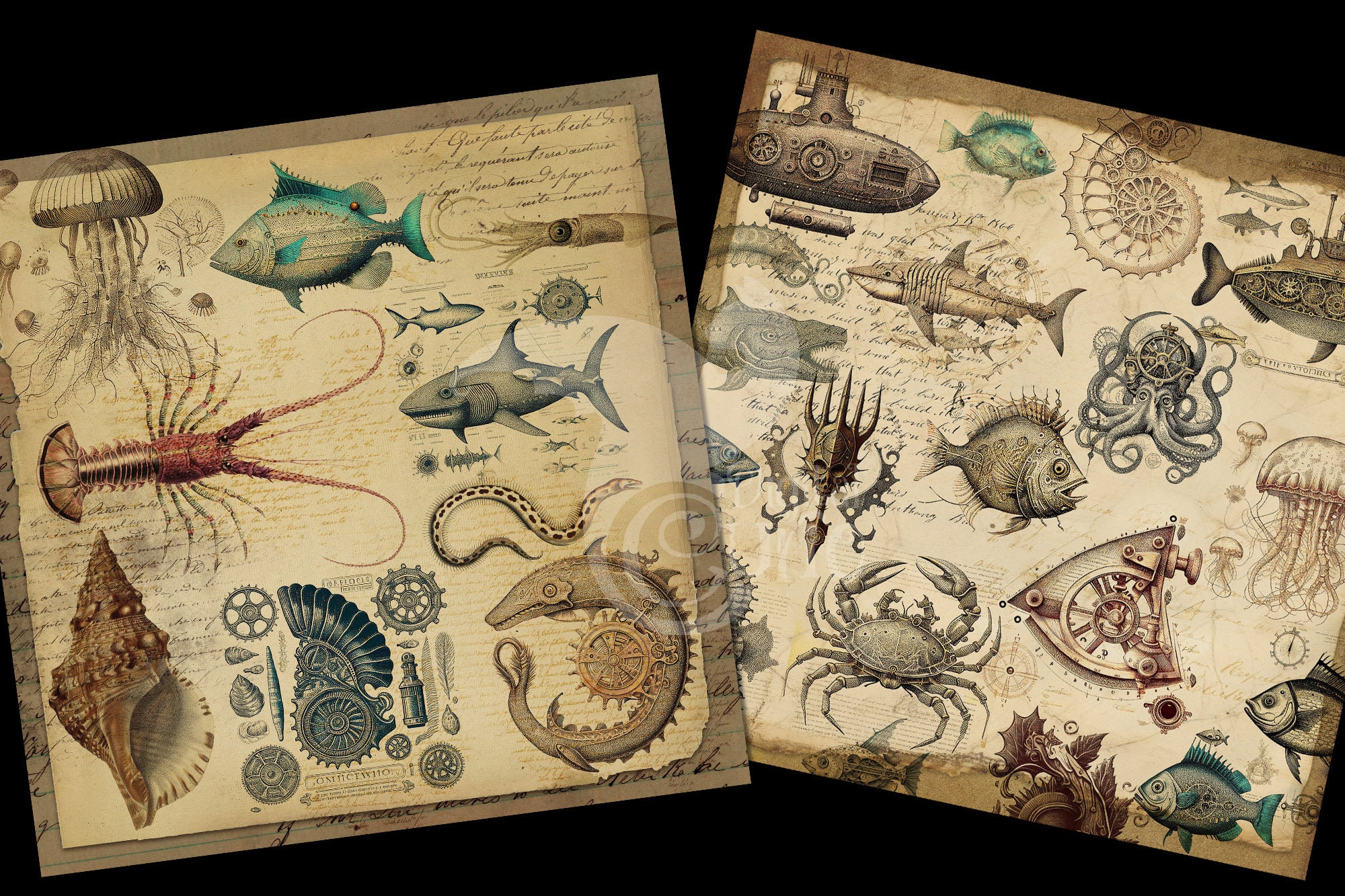 Nautical Steampunk Backgrounds Digital Paper With Old - Etsy