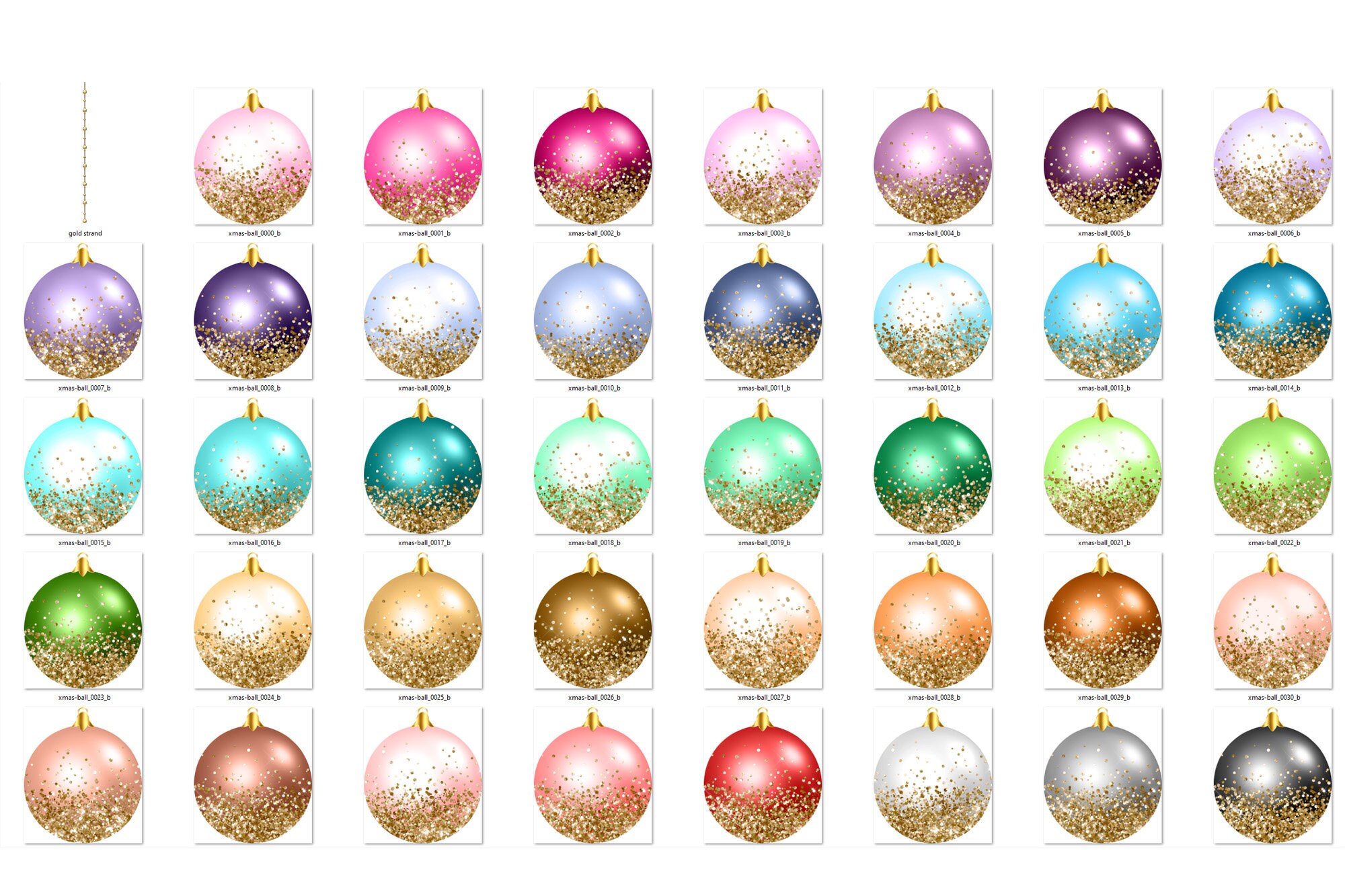 Gold Glitter Christmas Ball Ornaments Clipart, PNG (digital Download ...