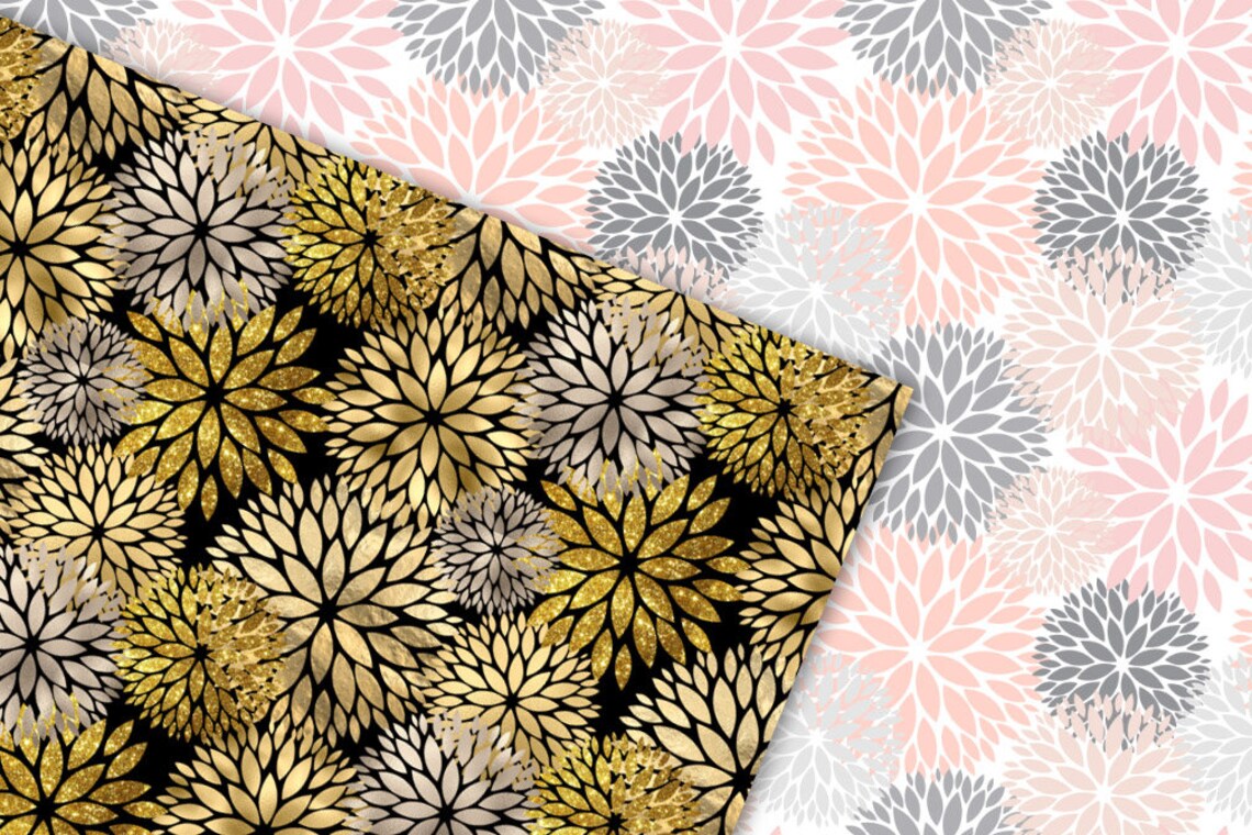 Dahlia Digital Paper Seamless Dahlia Patterns Rose Gold | Etsy
