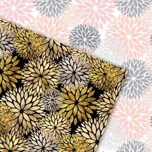 Dahlia Digital Paper, Seamless Dahlia Patterns, Rose Gold Dahlias Gold ...