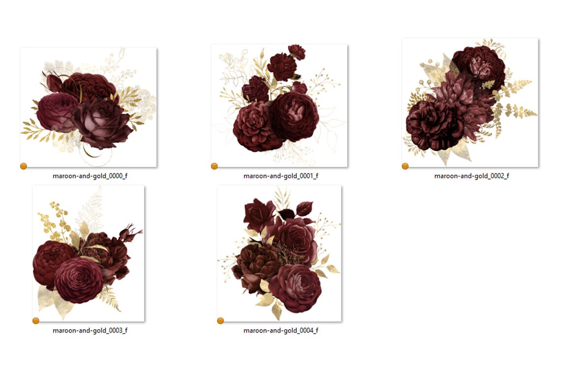 Maroon and Gold Floral Clipart, Rustic Wedding Bouquet Graphics (PNG ...