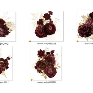 Maroon and Gold Floral Clipart, Rustic Wedding Bouquets and Botanical ...