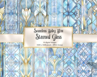 Blue Stained Glass Digital Paper Seamless Paper Vintage Radiant ...