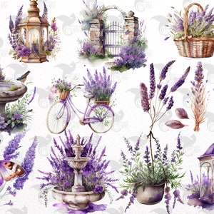 Watercolor Lavender Garden Clipart - Provence Floral Spring PNG Format ...