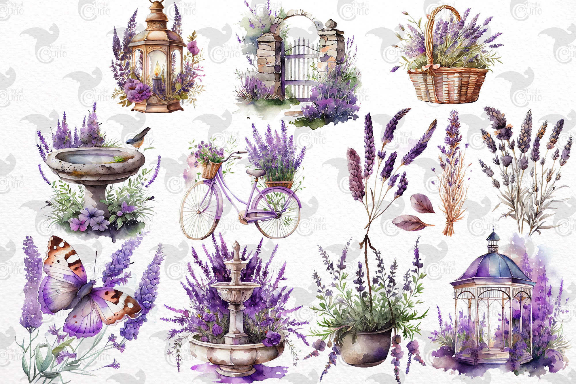 Watercolor Lavender Garden Clipart - Provence Floral Spring PNG Format ...