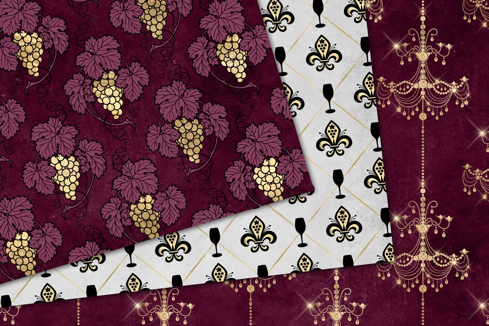 Vin Rouge Digital Paper, Wine Bottles, Seamless French Pattern (digital ...
