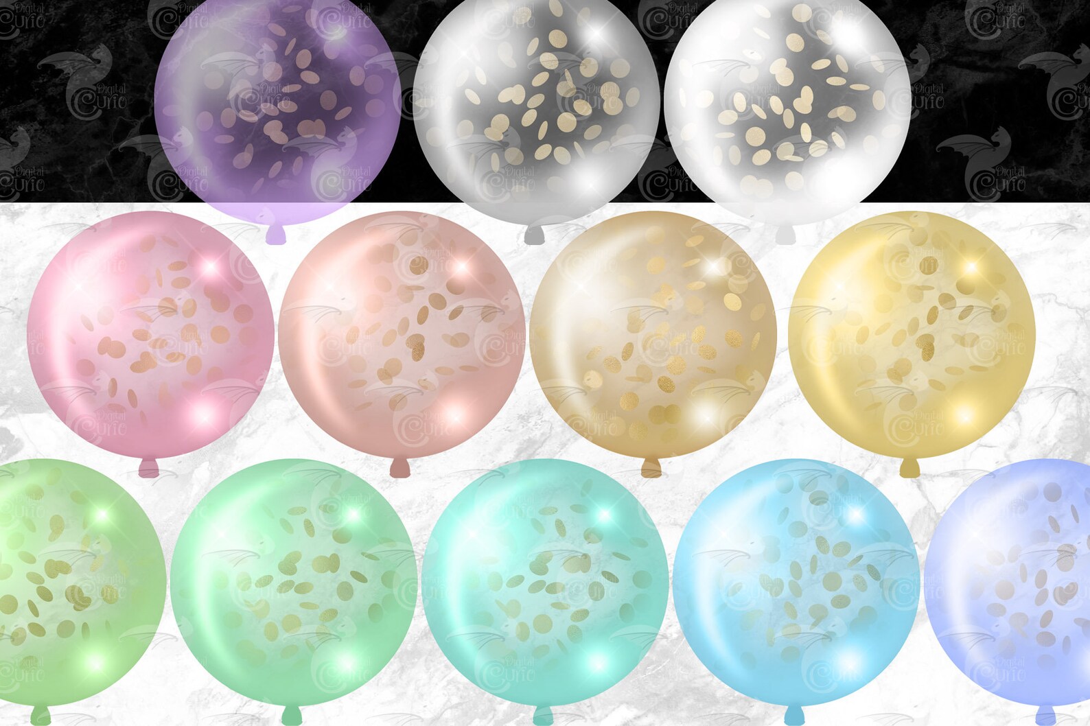 Pastel Rainbow Confetti Balloons Clipart Digital Clip Art - Etsy