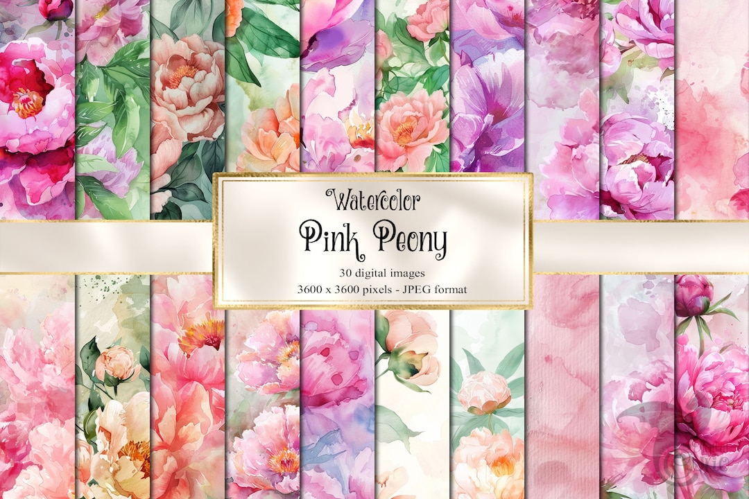 Watercolor Pink Peony Backgrounds, Watercolour Wash Digital Paper ...