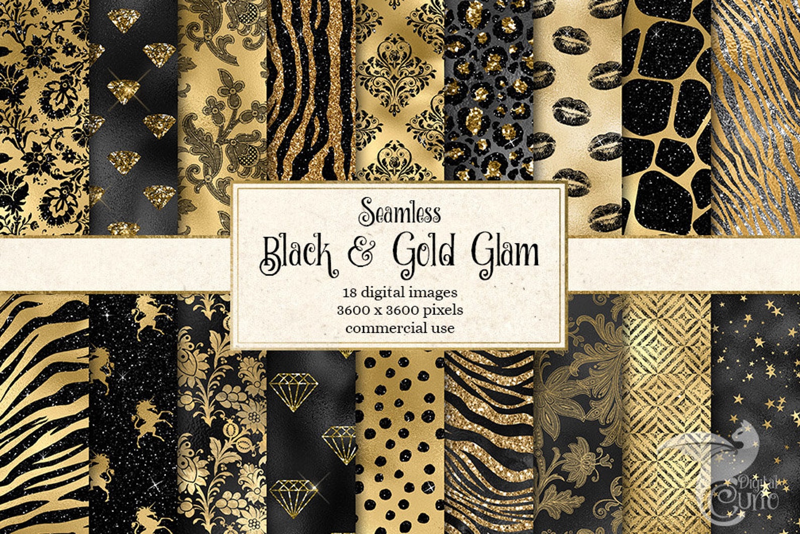 Black and Gold Glam Digital Paper Seamless Black and Gold - Etsy