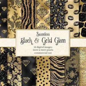 Black and Gold Glam Digital Paper, Glitter Textures (digital Download ...
