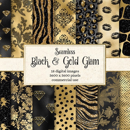Black and Gold Glam Digital Paper Seamless Black and Gold - Etsy