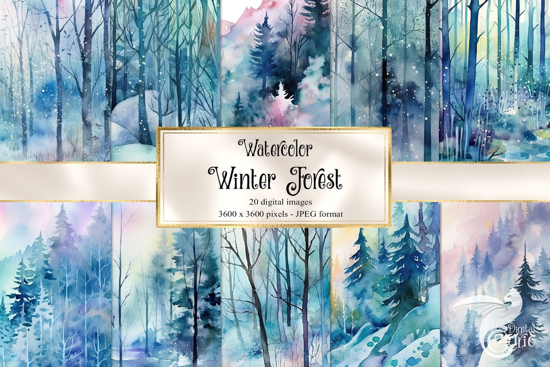 Watercolor Winter Forest Digital Paper - Watercolor Textures Instant ...
