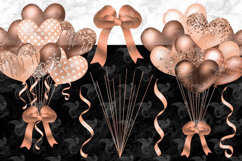 Rose Gold Heart Balloons Clipart Digital Clip Art Graphics - Etsy