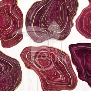 Watercolor Burgundy Agate Clipart, Gold Agate Geode Digital Graphic ...