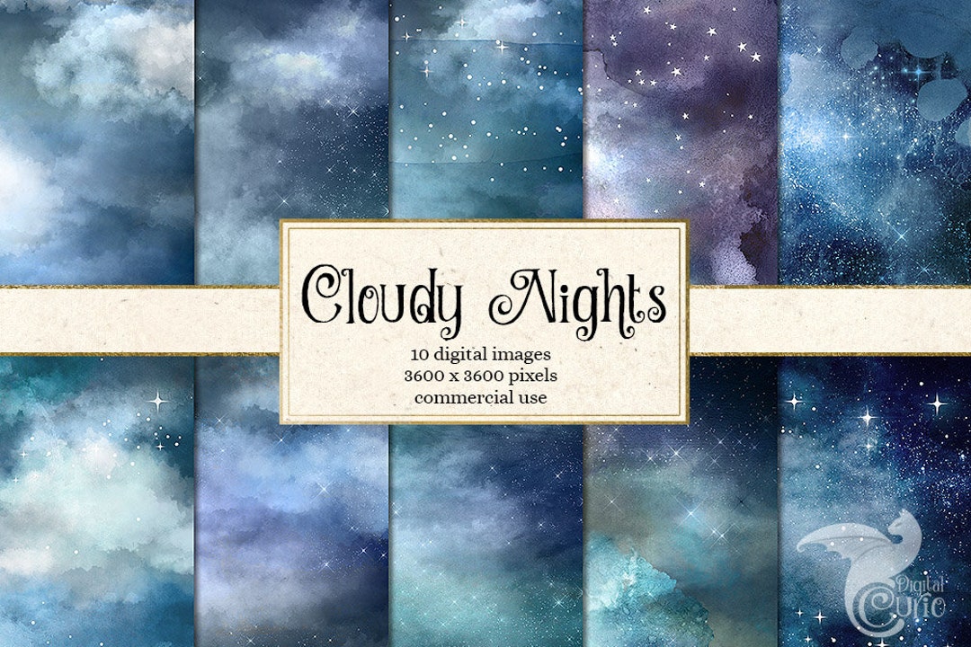 Cloudy Nights Digital Paper Watercolor Clouds Backgrounds - Etsy Australia