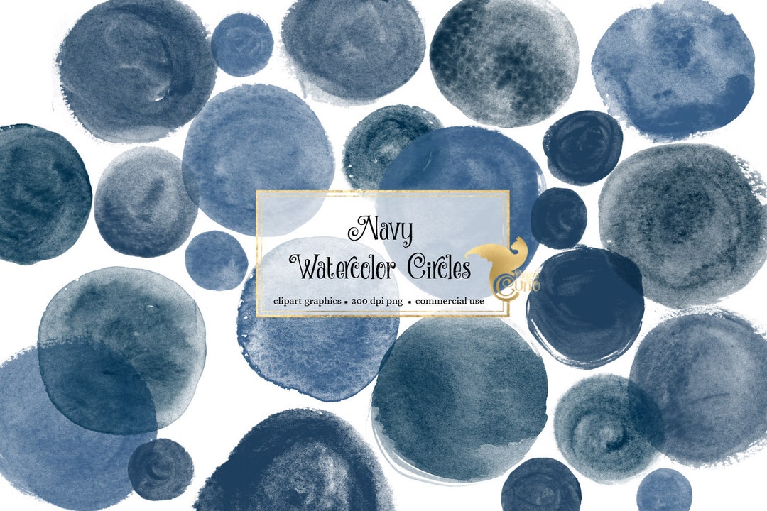 Navy Watercolor Circles Clipart, Watercolour Blobs in Navy Blue Paint ...