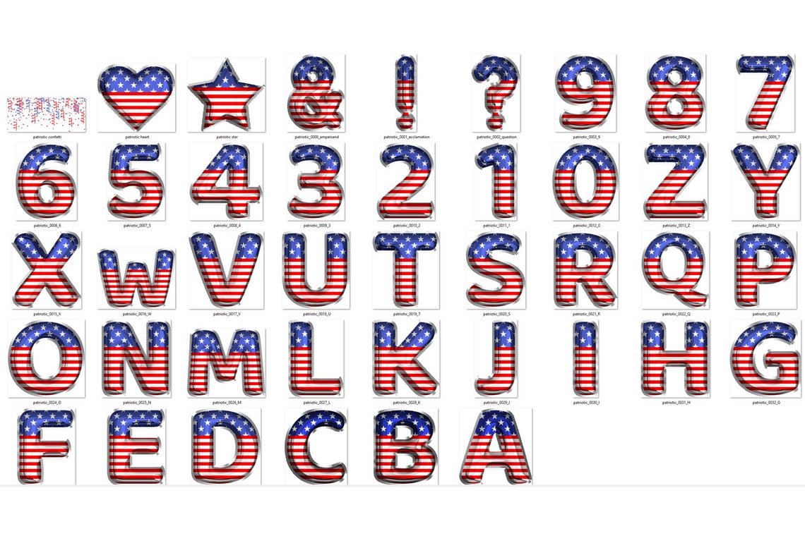 Patriotic Foil Balloon Alphabet Clip Art – 4th of July PNG (digital ...