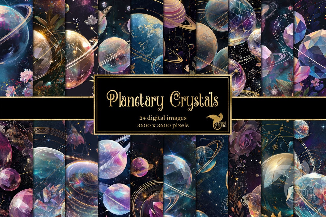 Crystal Planets Digital Paper, Fantasy Celestial Scrapbook Pages ...