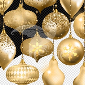 Gold Christmas Ornaments Clipart, Digital Glitter Christmas Ball ...