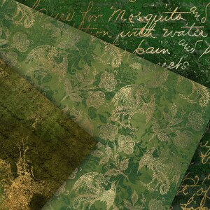 Distressed Green and Gold Digital Paper, Gold Foil Patterns, Vintage ...