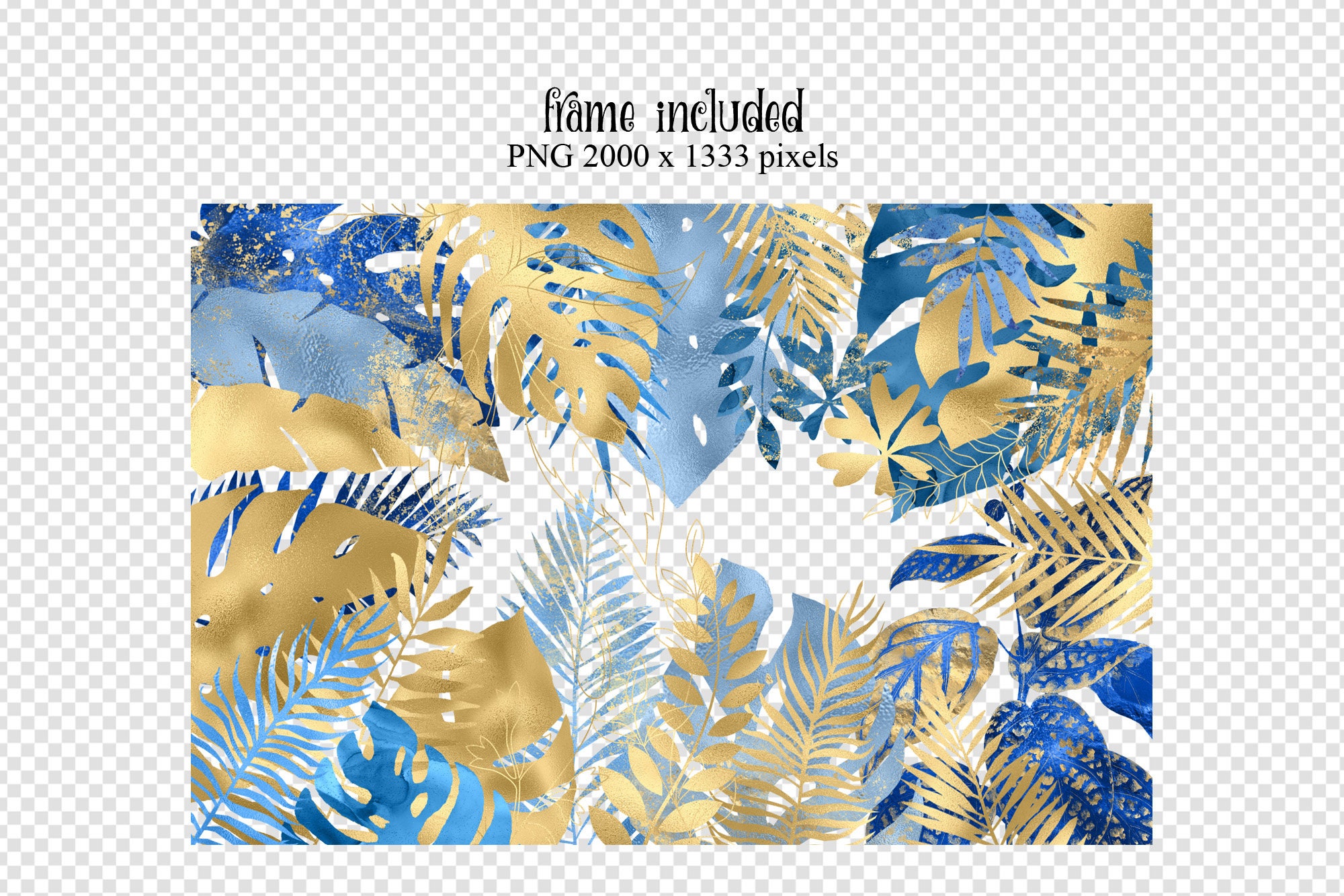 Blue and Gold Tropical Leaves Clipart Gold Foil Tropical Leaf - Etsy