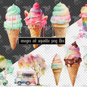 Watercolor Ice Cream Clipart, Cones and Sundaes, Ice Cream Truck Clip ...