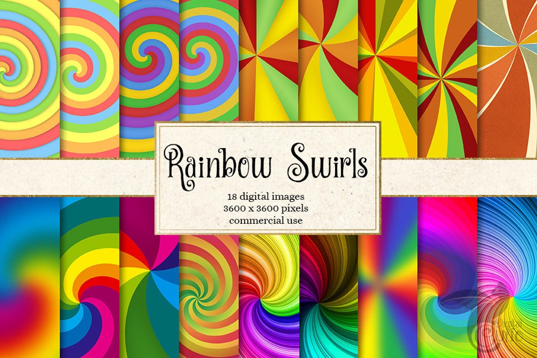 Rainbow Swirl Backgrounds, Rainbow Digital Paper, Rainbow Twirl ...
