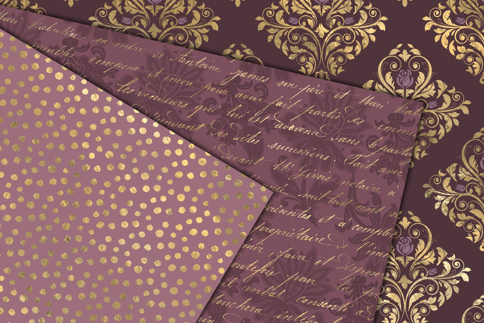 Mauve and Gold Digital Paper Seamless Patterns With Purple | Etsy