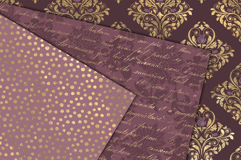 Mauve and Gold Digital Paper, Seamless Ornate Patterns (digital ...