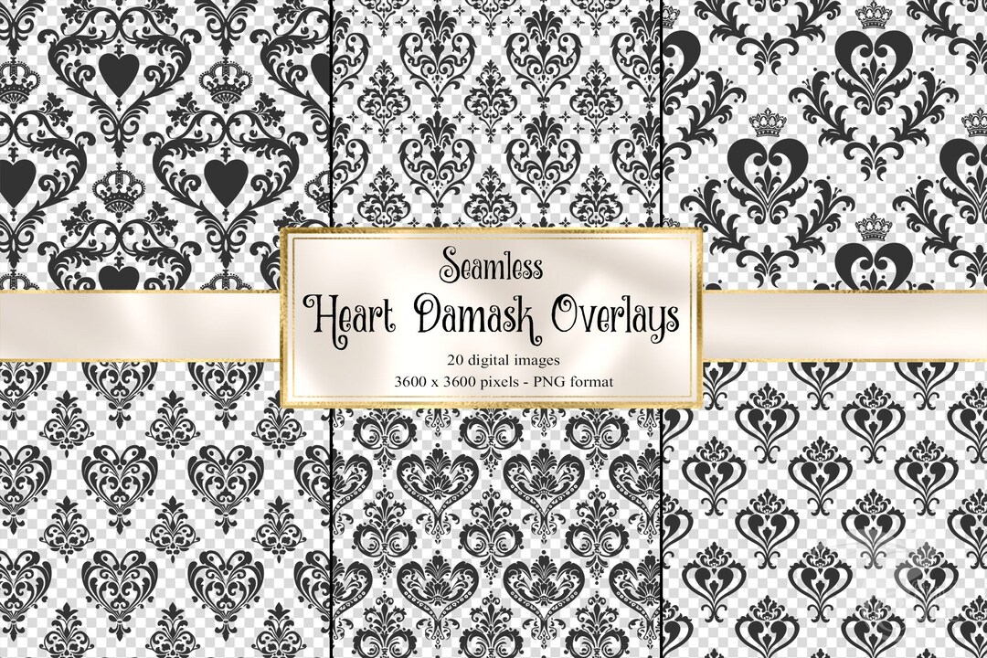 Heart Damask Pattern Overlays - Seamless Valentine Hearts Patterns in ...