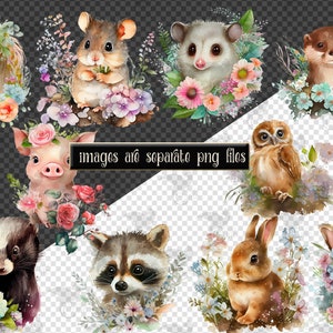 Watercolor Spring Baby Animals Clipart - Animals With Floral Bouquets ...