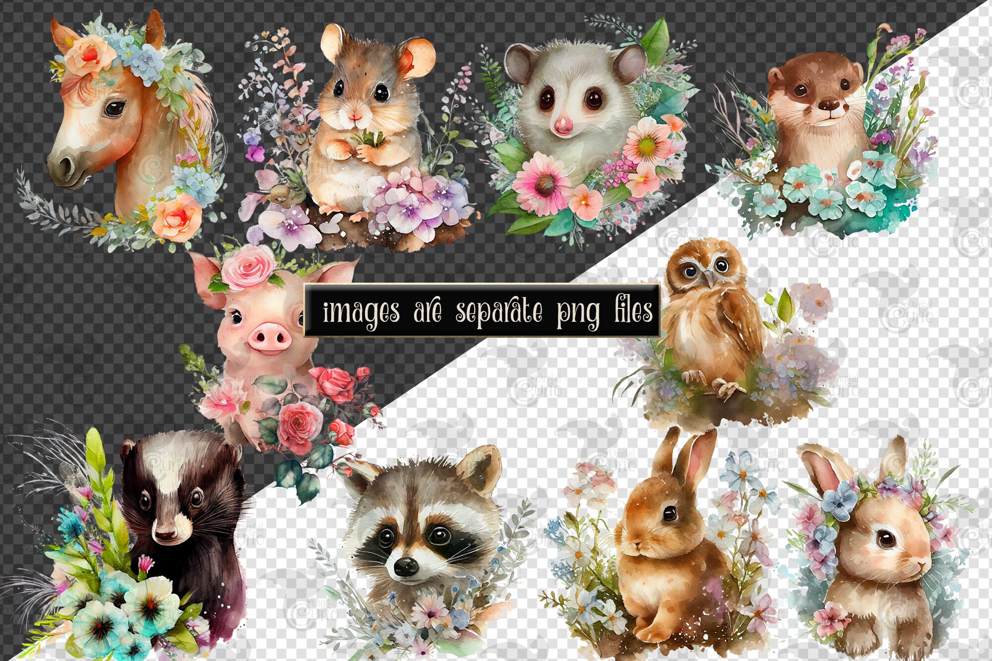 Watercolor Spring Baby Animals Clipart – Floral PNG Images (digital ...
