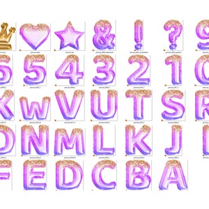 Purple Princess Foil Balloon Alphabet Clip Art - Gold Glitter Crown ...