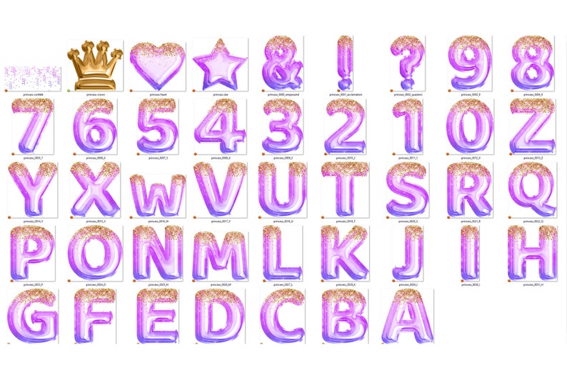 Purple Princess Foil Balloon Alphabet Clip Art Gold Glitter - Etsy