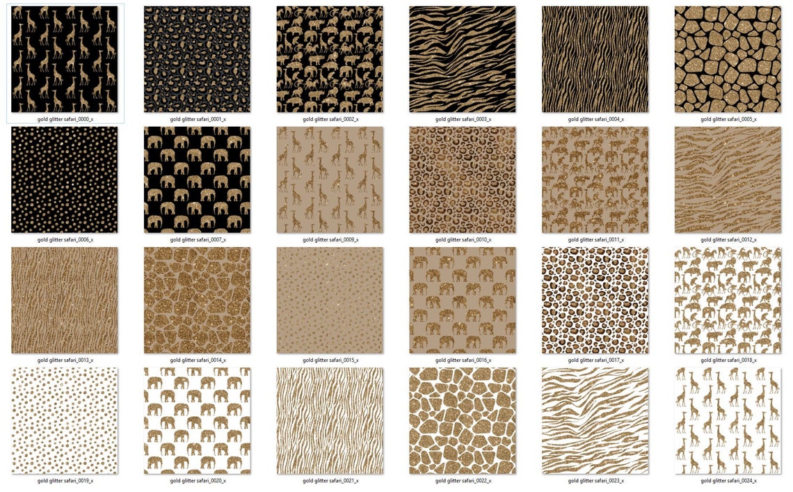 Gold Glitter Safari Digital Paper, Seamless Animal Print Patterns ...