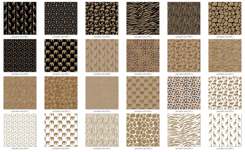 Gold Glitter Safari Digital Paper, Seamless Animal Print Patterns ...