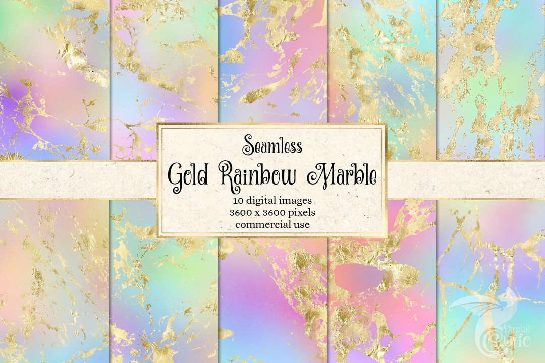 Gold Rainbow Marble Digital Paper - Seamless Marble and Gold Foil ...