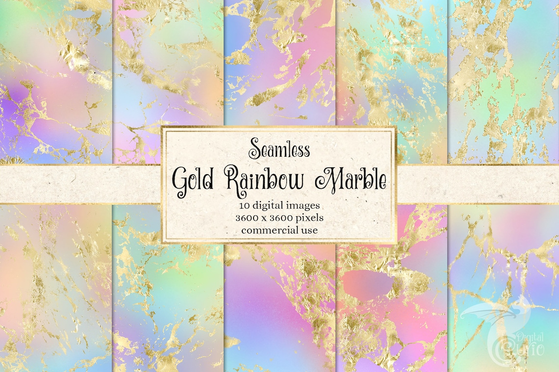 Gold Rainbow Marble Digital Paper – Seamless Foil Backgrounds ...