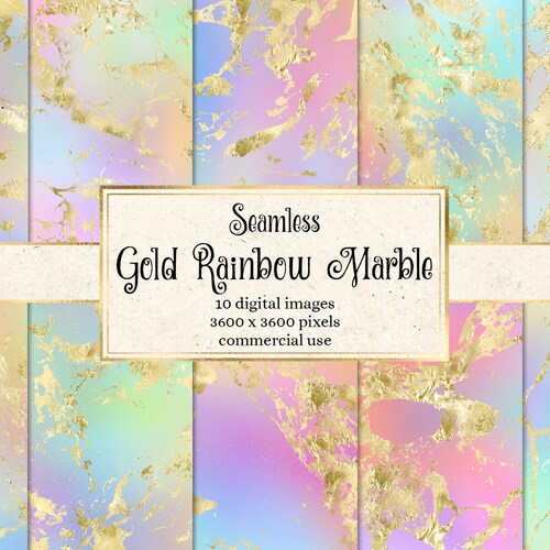 Gold Rainbow Marble Digital Paper Seamless Marble and Gold - Etsy