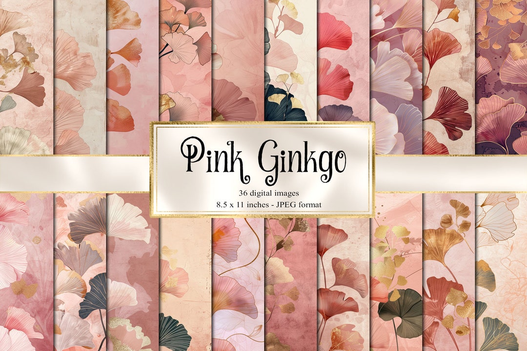 Pink Ginkgo Journal Paper, Notebook Digital Paper Zen Fantasy Junk Journal Pages Printable 8 ...