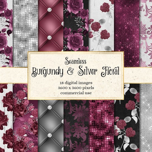 Pink and Silver Floral Digital Paper Seamless Pink Rose - Etsy