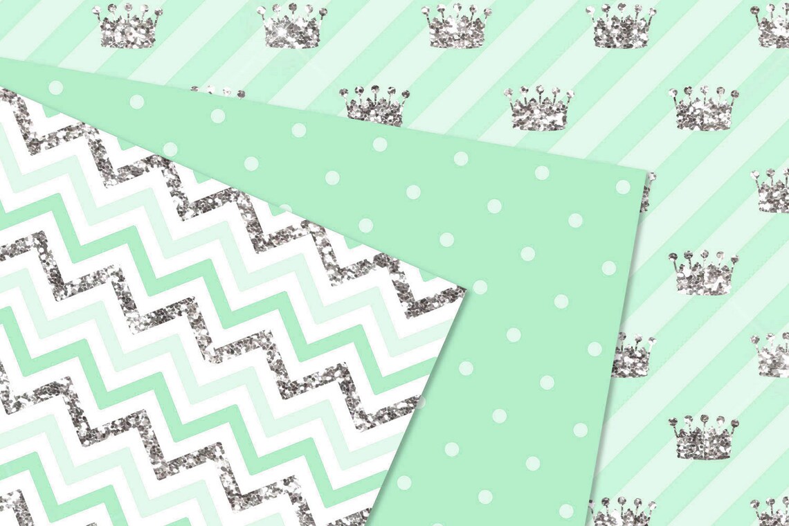 Mint and Silver Glitter Digital Paper Seamless Pastel Mint | Etsy