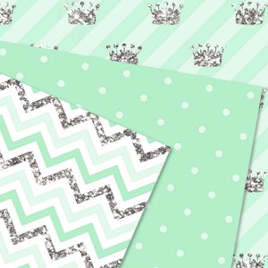 Mint and Silver Glitter Digital Paper, Seamless Pastel Mint Green Baby ...